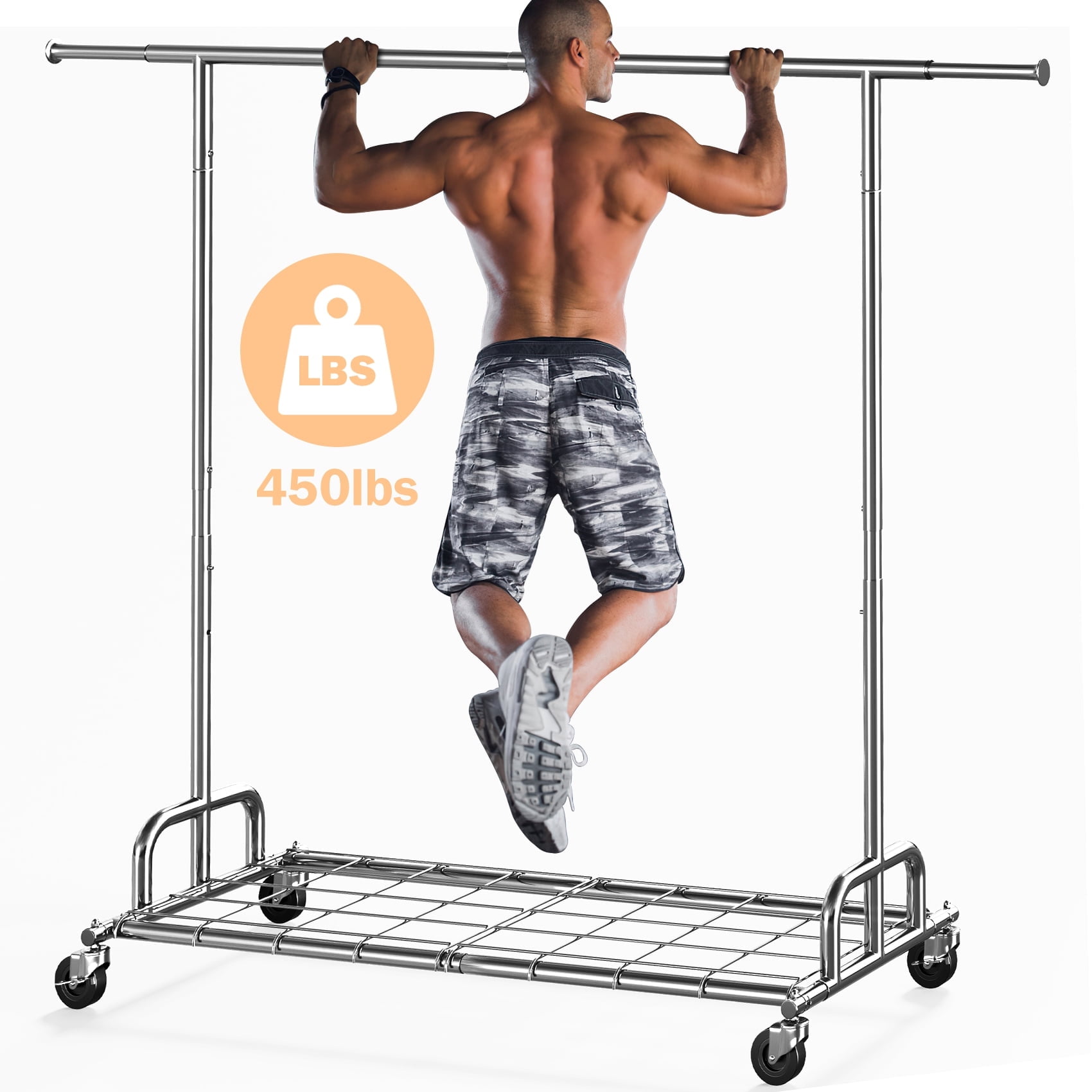 450 lbs Commercial Grade Heavy Duty Garment Rack, Rolling Clothes Rack ...