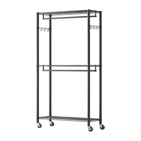 Heavy Duty Rolling Clothes Rack 3 Tier Adjustable Garment Storage Rack ...