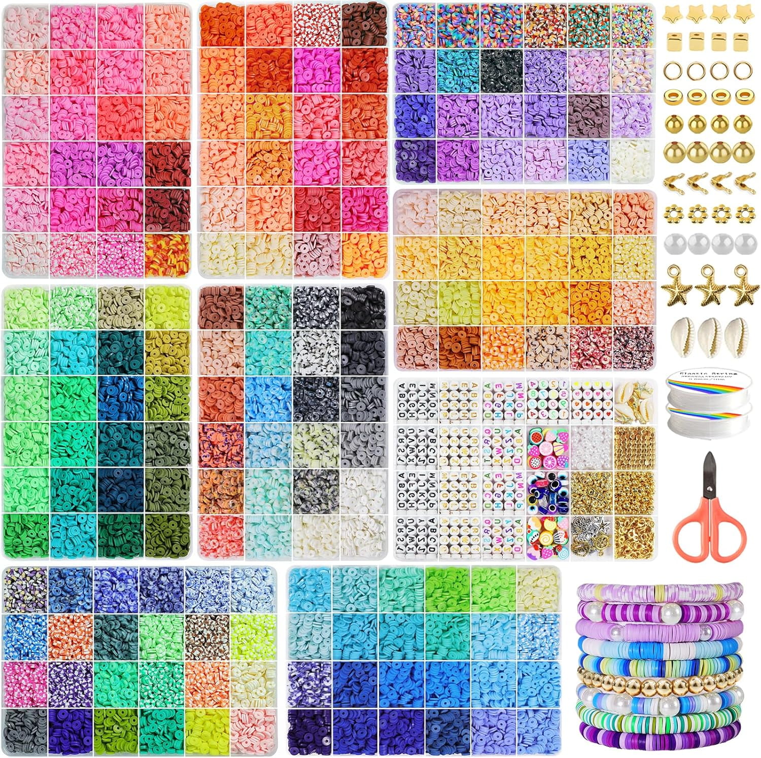 45000 Pcs Clay Beads Bracelet Making Kit 9 Boxes 192 Colors Friendship ...