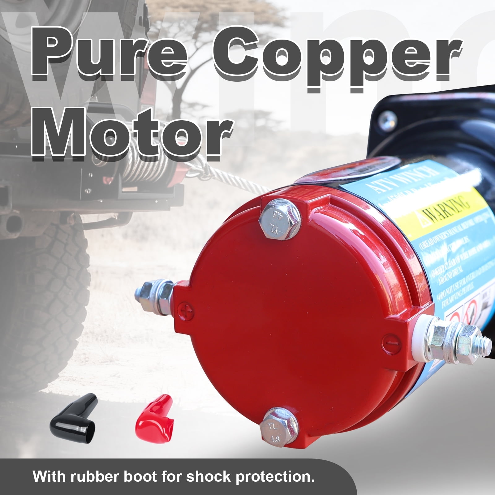 4500LB 12V Electric Winch with RED Synthetic Rope, 0.2Inch x 50Ft, 1 ...