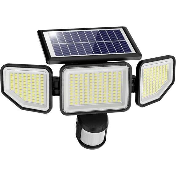 4500LM Solar Lights Outdoor, 3 Heads Security Lights with Remote ...