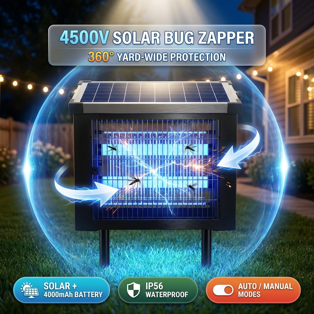 4500V Solar Bug Zapper | 4000Mah High Voltage Mosquito & Fly Trapper ...
