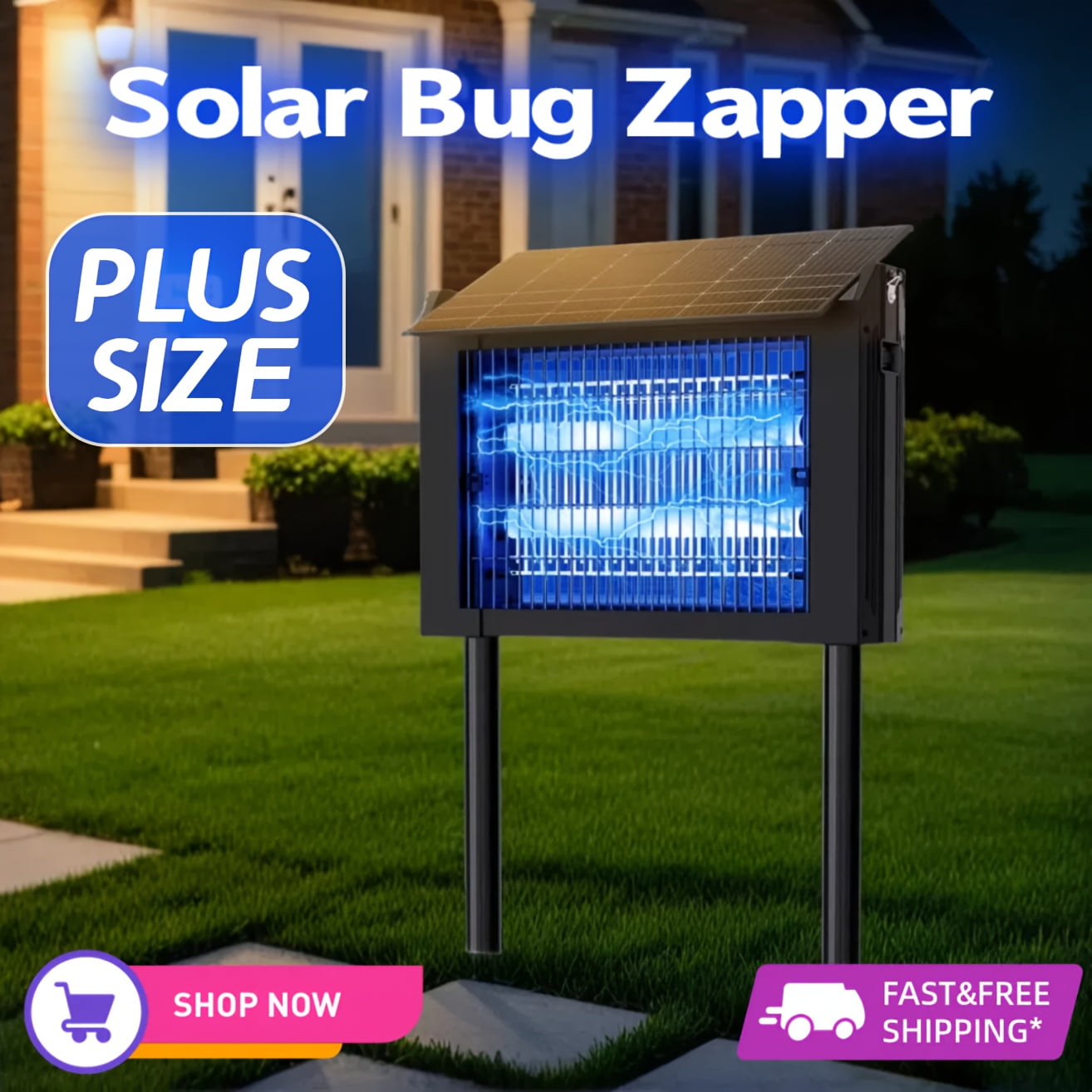 4500V Solar Bug Zapper - 4000mAh High Voltage Mosquito & Fly Trapper ...