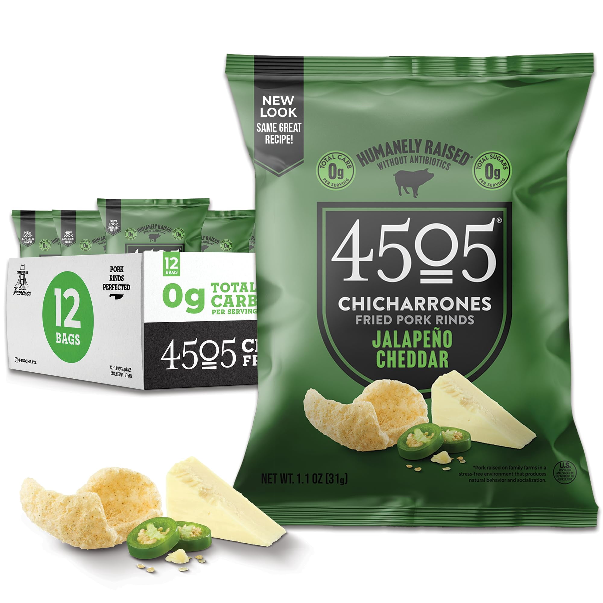 4505 Jalapeno Cheddar Seasoned Chicharrones, MDA05 Fried Pork Rinds ...