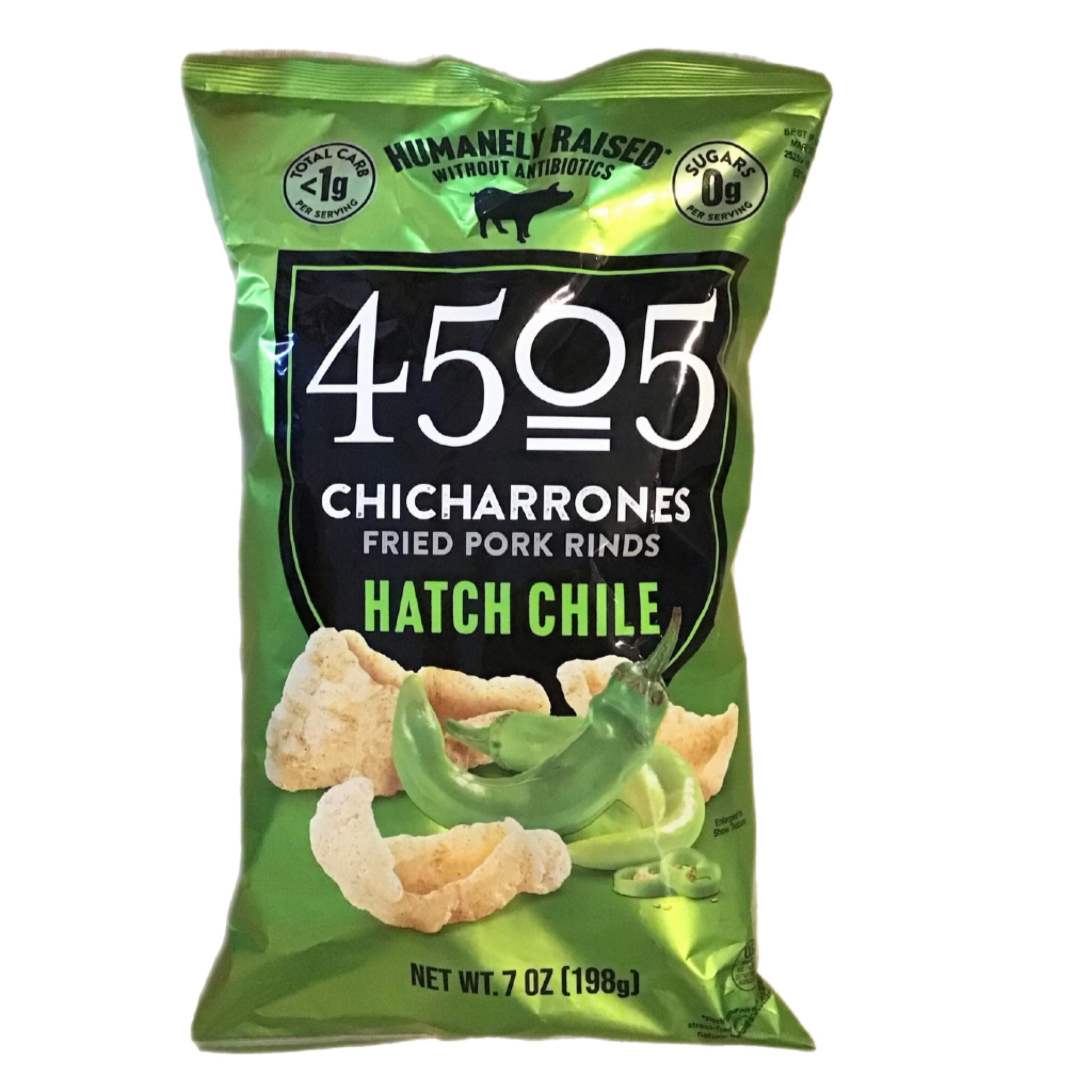 4505 MEATS HATCH CHILE CHICHARRONES FRIED PORK RINDS 7 OZ HUMANELY ...