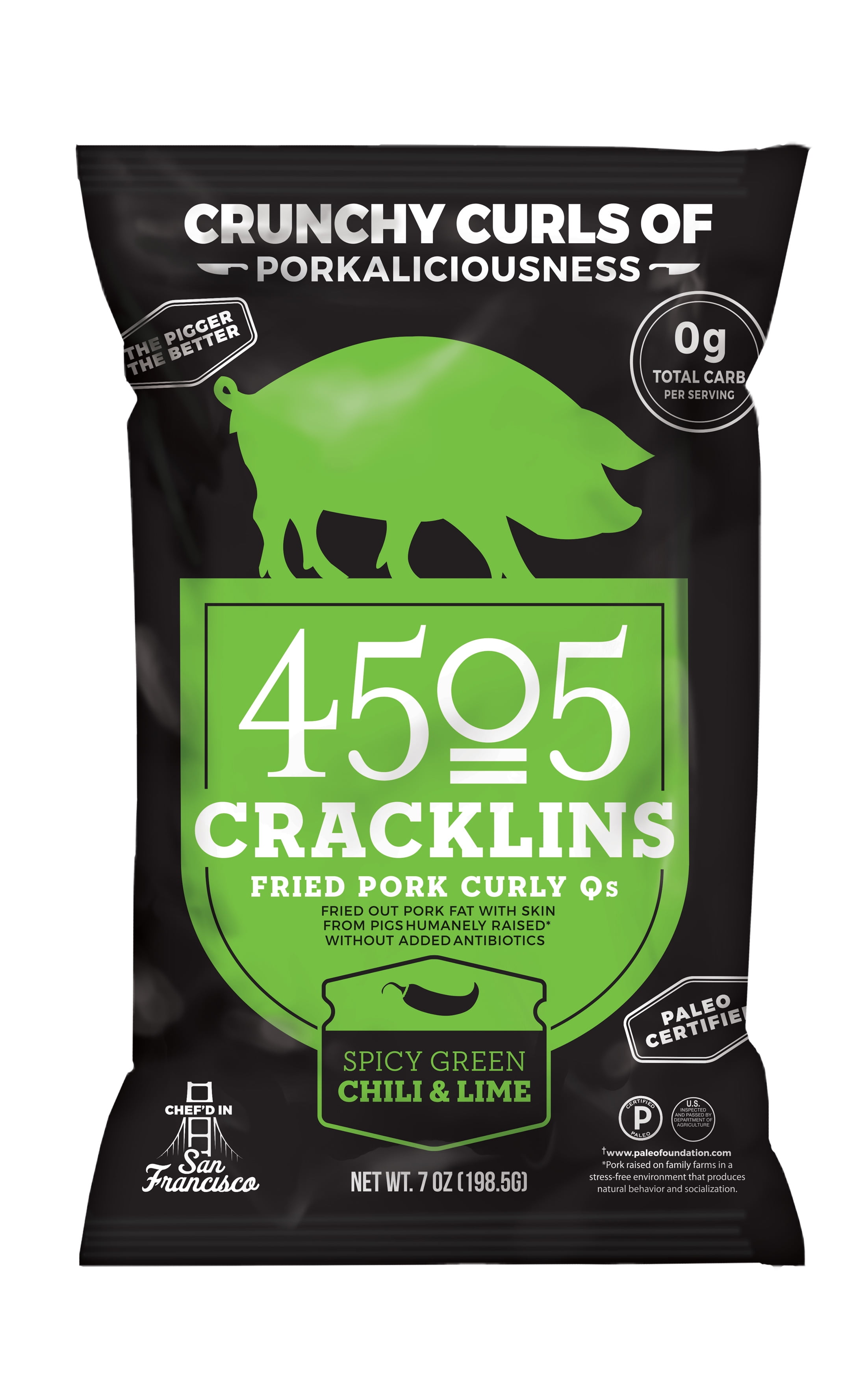 4505 Meats Spicy Green Chili and Lime Cracklins, Fried Pork Curly Q's ...