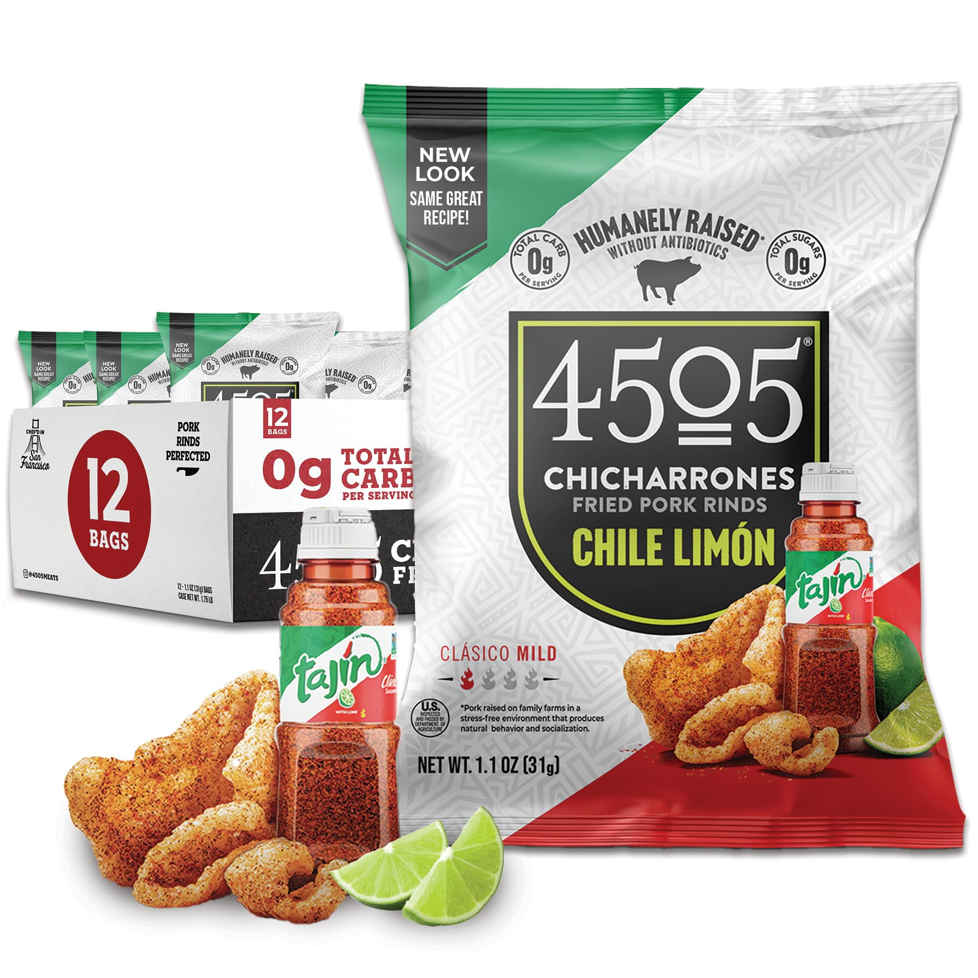 4505 Tajin Seasoned Chicharrones, KEF28 Fried Pork Rinds - Chile Limon ...