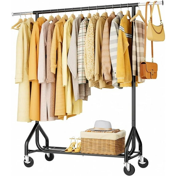 450LBS Capacity Metal Clothes Rack，Rolling Clothing Rack with Wheels ...