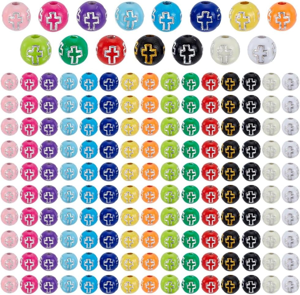 450Pcs 15 Colors Plating Acrylic Beads Silver Metal Enlaced Round with ...