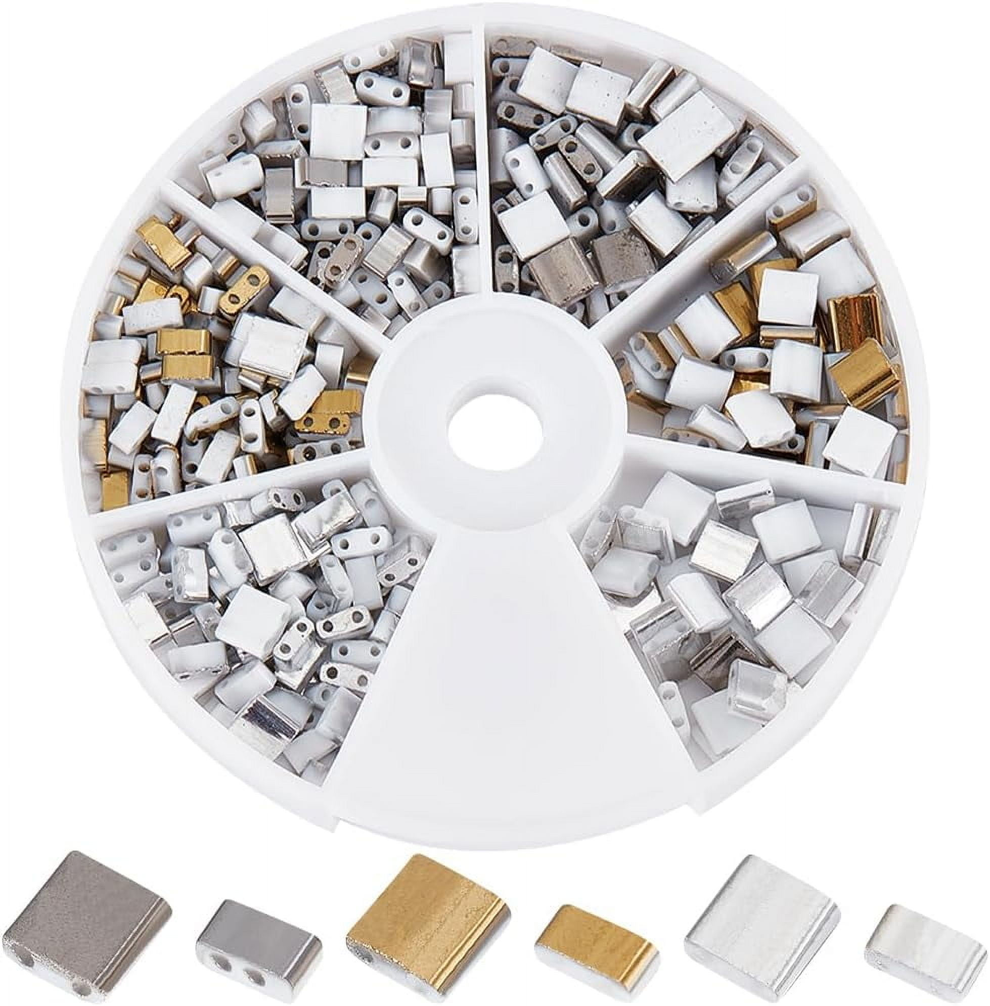 450Pcs 2 Hole Beads 6 Styles Half Glass Seed Beads Bulk Rectangle Mix ...