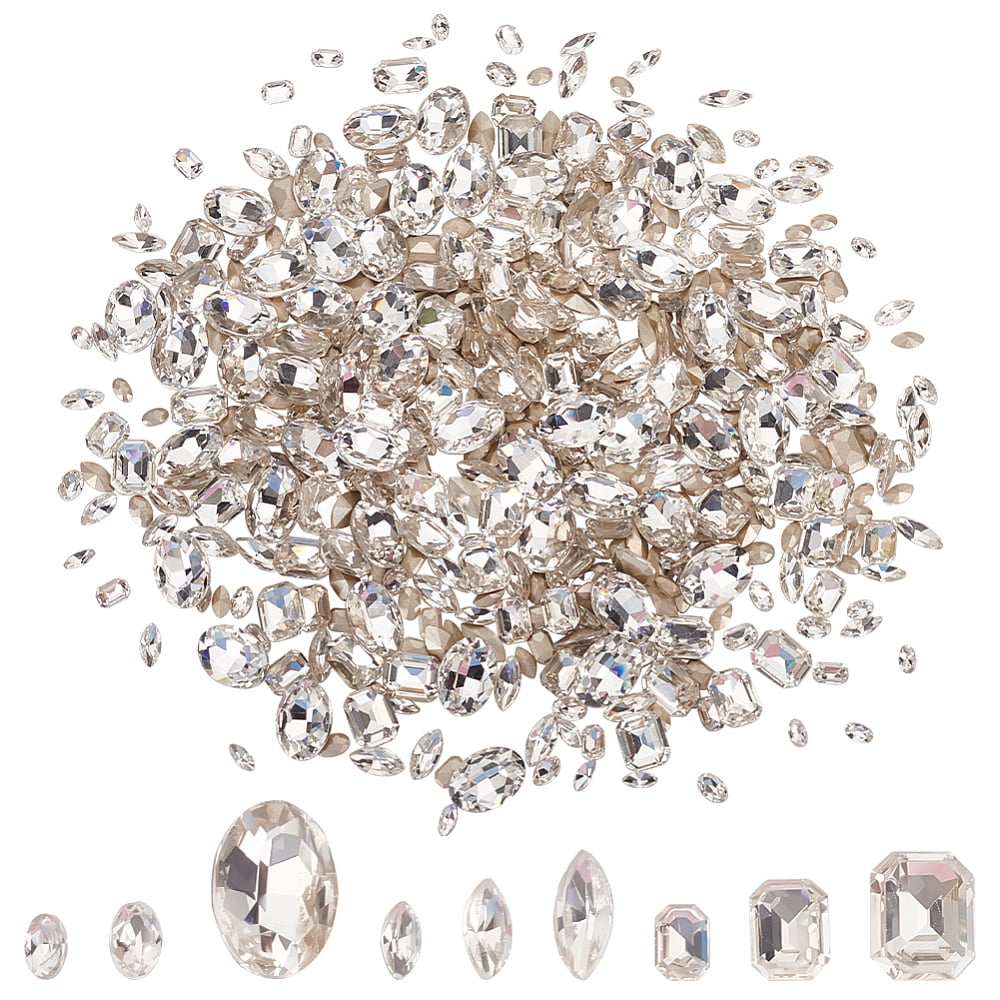450Pcs 9 Style Glass Rhinestone Cabochons Pointed Back & Silver Back ...