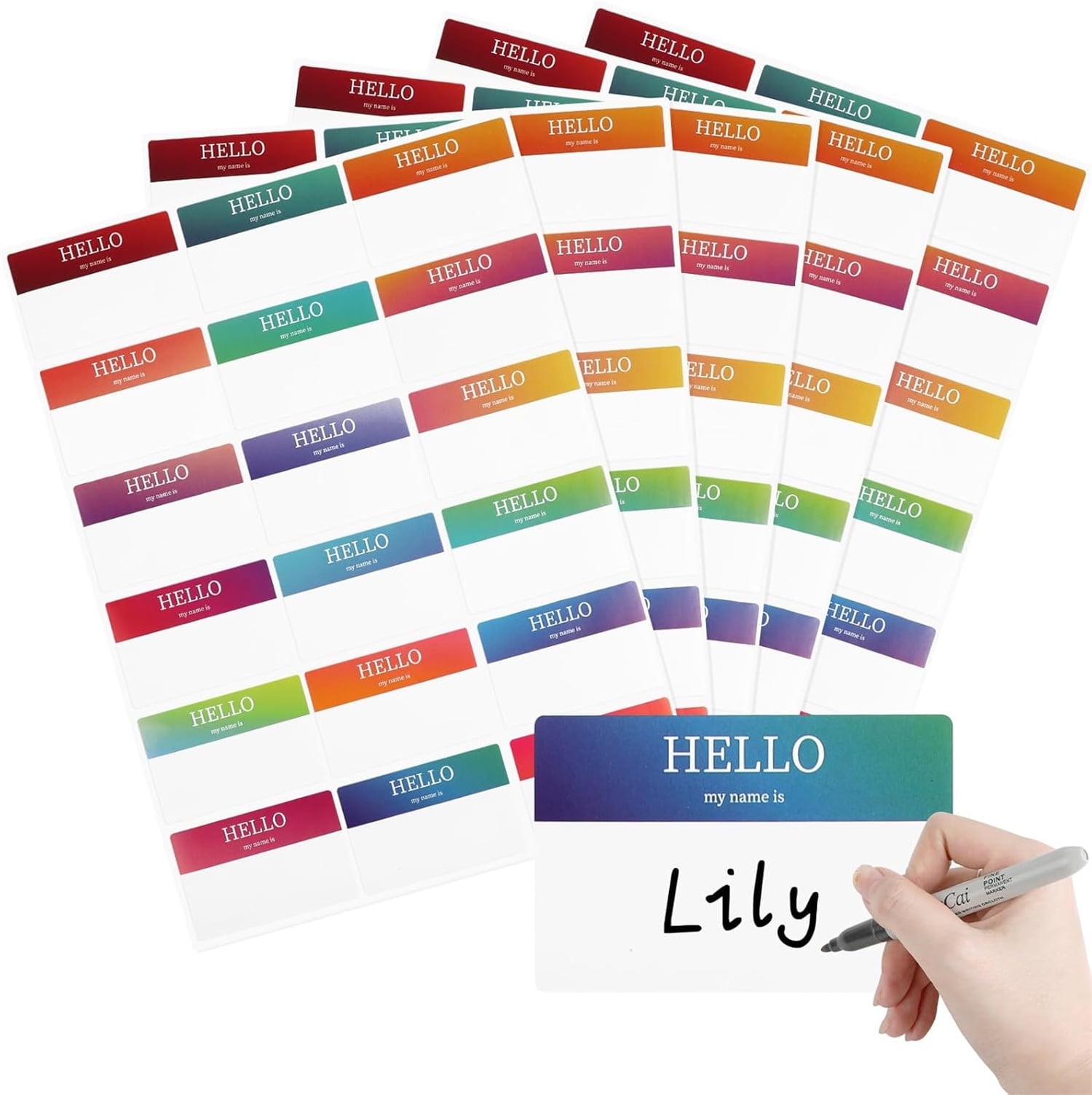 450Pcs Name Tags Rainbow Sticker,18 Colors Hello My Name is Stickers ...