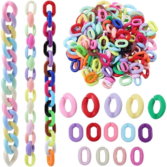 450Pcs Random Candy Colours Acrylic Linking Rings Bulk Oval Quick Link ...