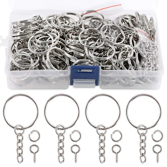 450Pcs Silver Key Ring Findings Kit, 25mm Split Rings with 1" Chains ...