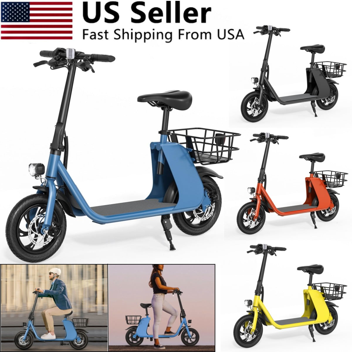 CURUK 450W 36V Folding Electric Scooter Bike with Seat, 12.5 Mile Range ...