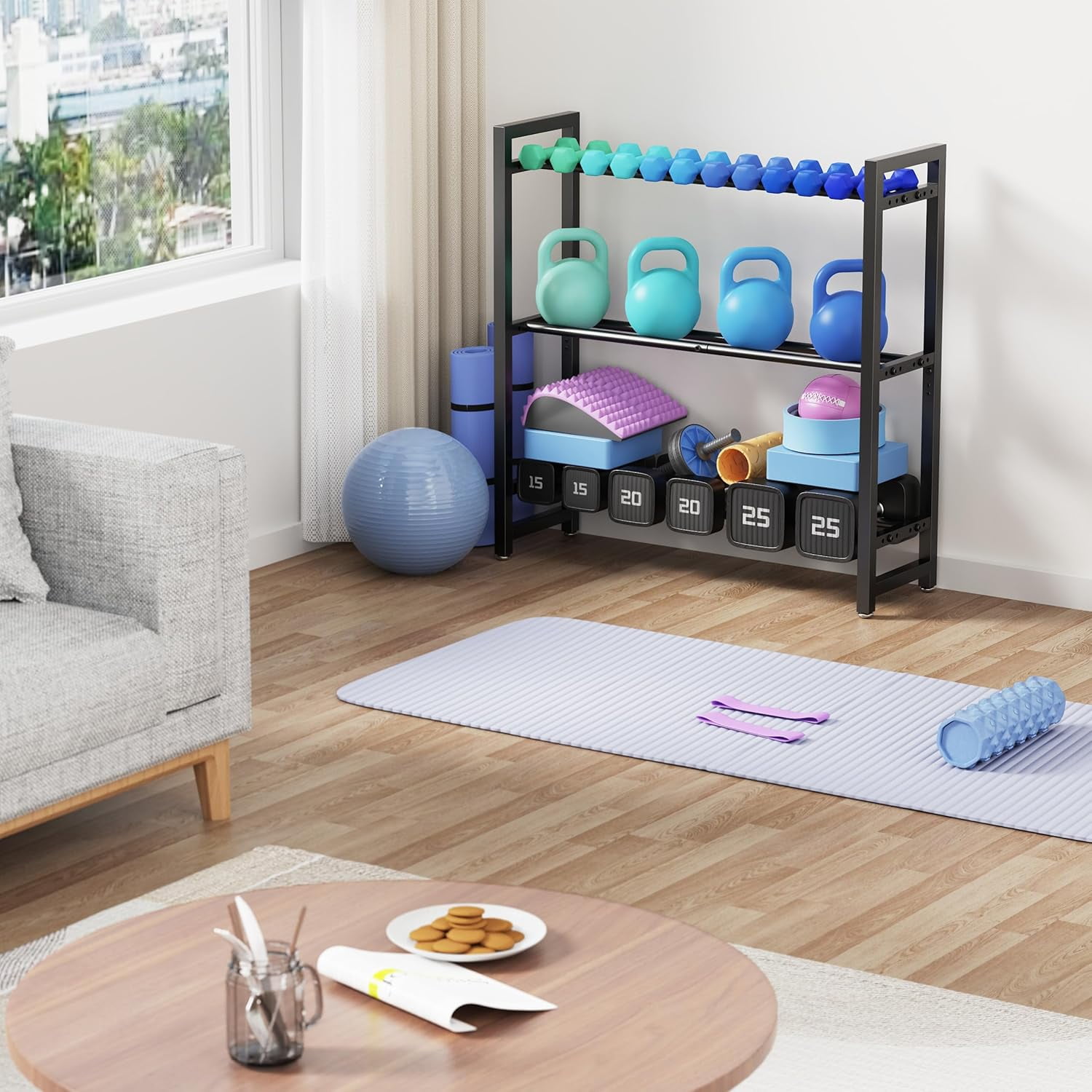 450lb Capacity 3-Tier Adjustable Dumbbell Rack, Heavy-Duty Weight ...