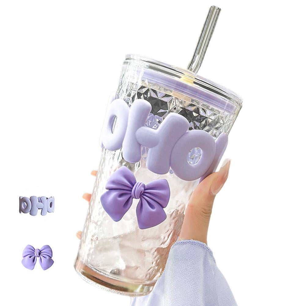 450ml Glass Cups with Lids and Straws Set Drinking Glasses for Beer ...