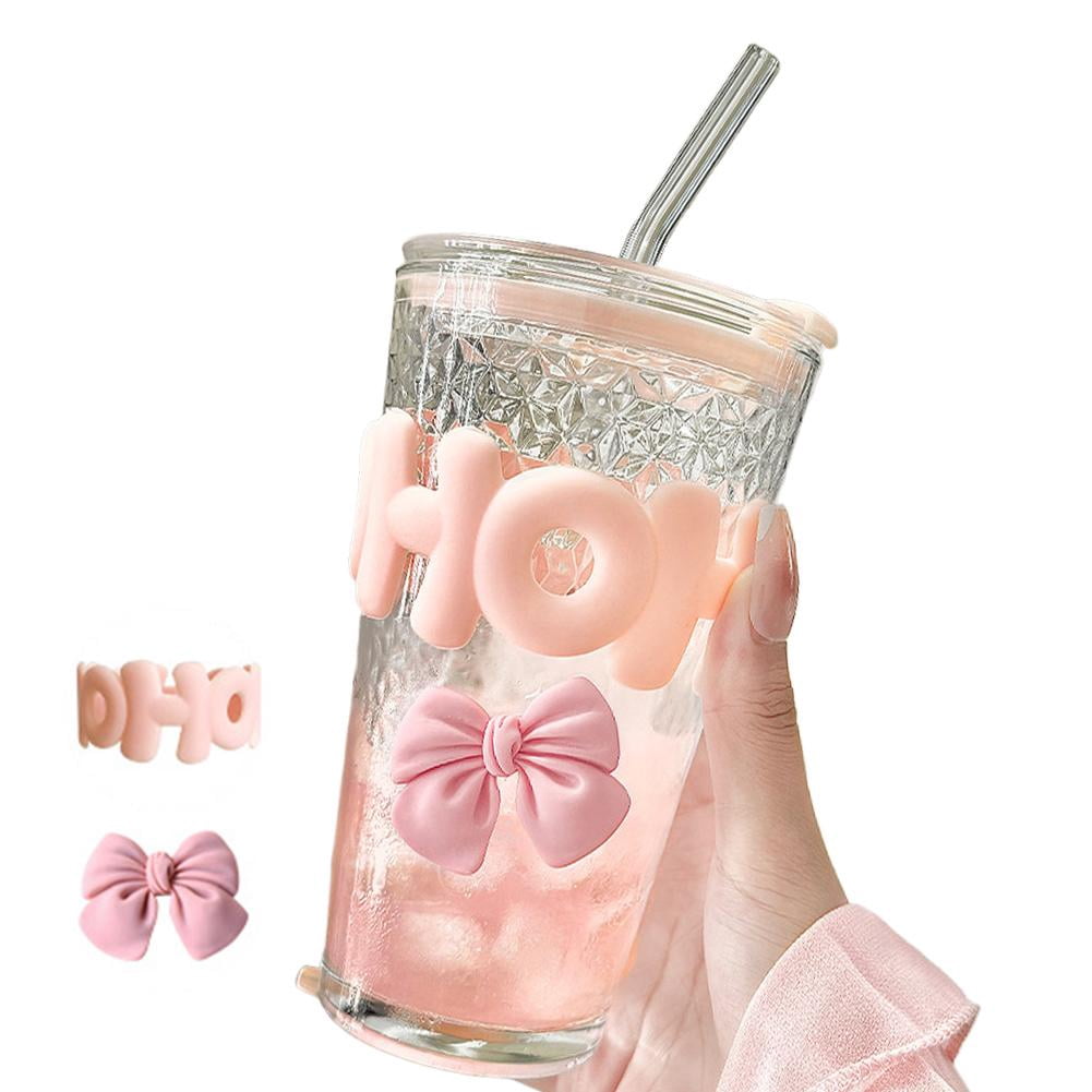 450ml Glass Cups with Lids and Straws Set Drinking Glasses for Beer ...
