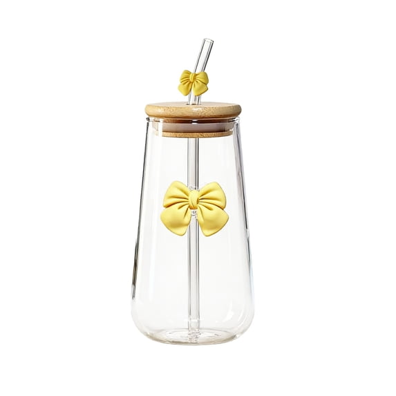 450ml Glass Water Cup, Transparent Material, With Lid, And Decorated ...
