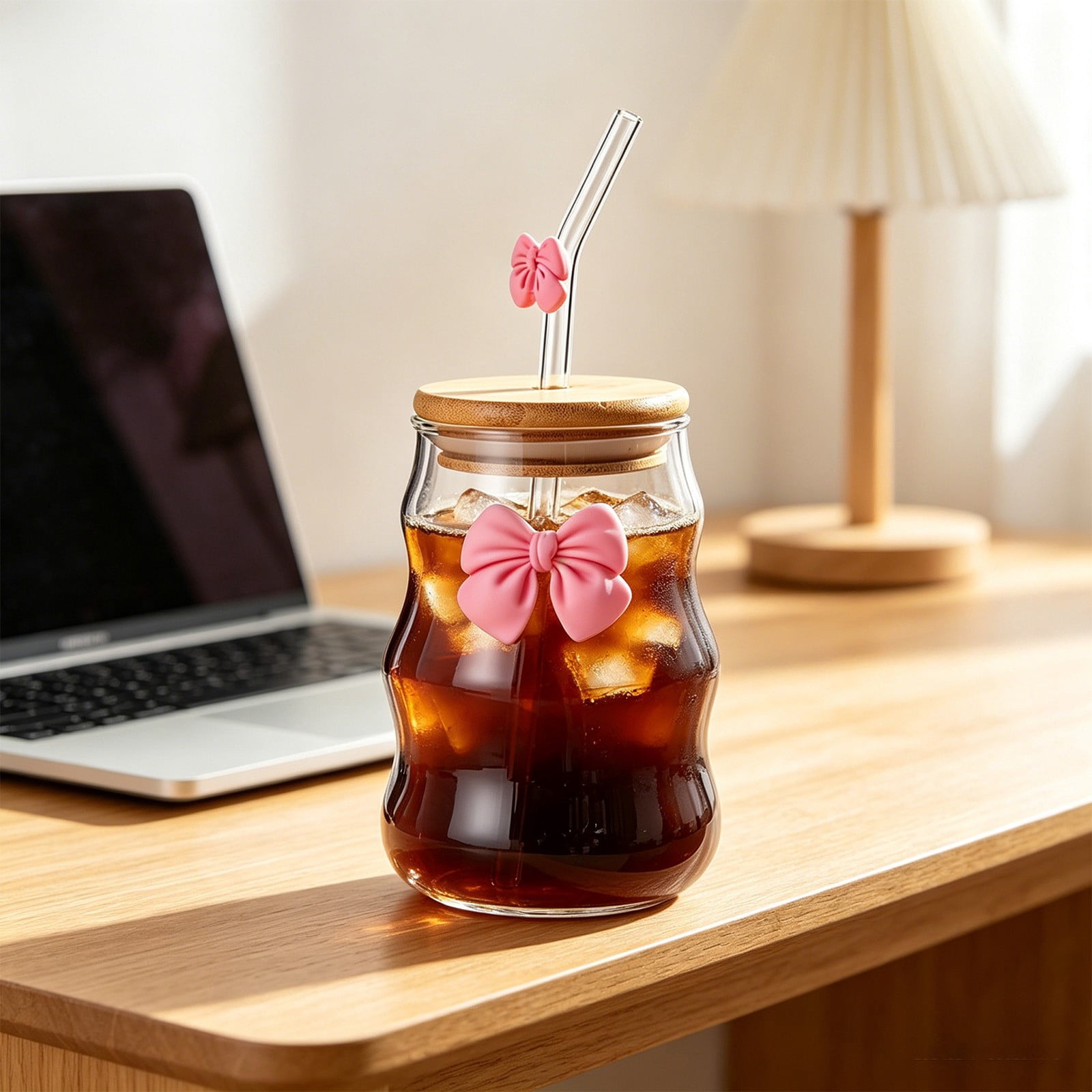 450ml Glass Water Cup with Lid and Glass Straw, Butterfly Decoration ...