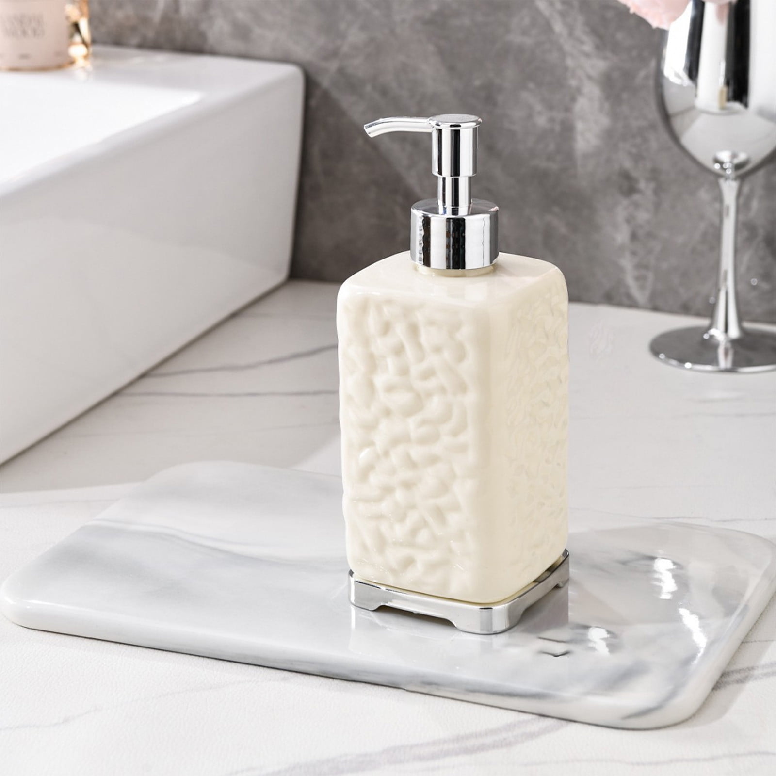 450ml Refillable Hand Soap Dispenser, Square Wave Plastic Pump Bottle ...