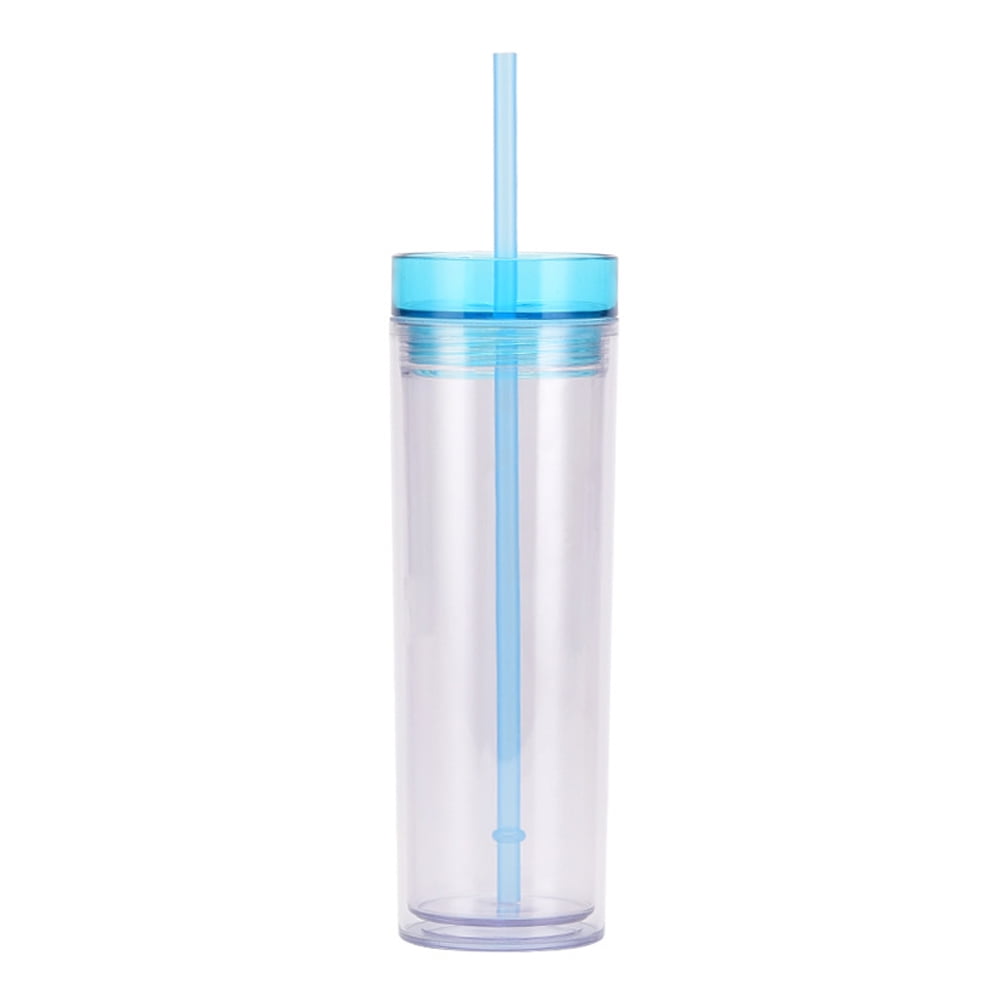 450ml transparent double-layer straw cup with colored lid, double-layer ...