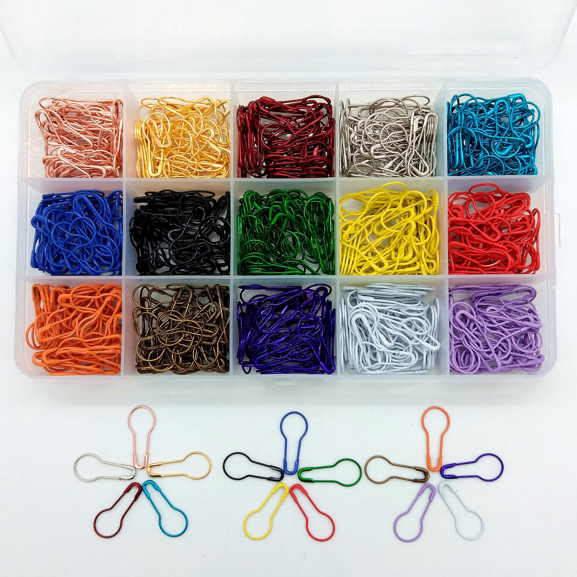 450pcs 15 Colors Assorted Bulb Safety Pins Pear Shaped Pins Metal ...