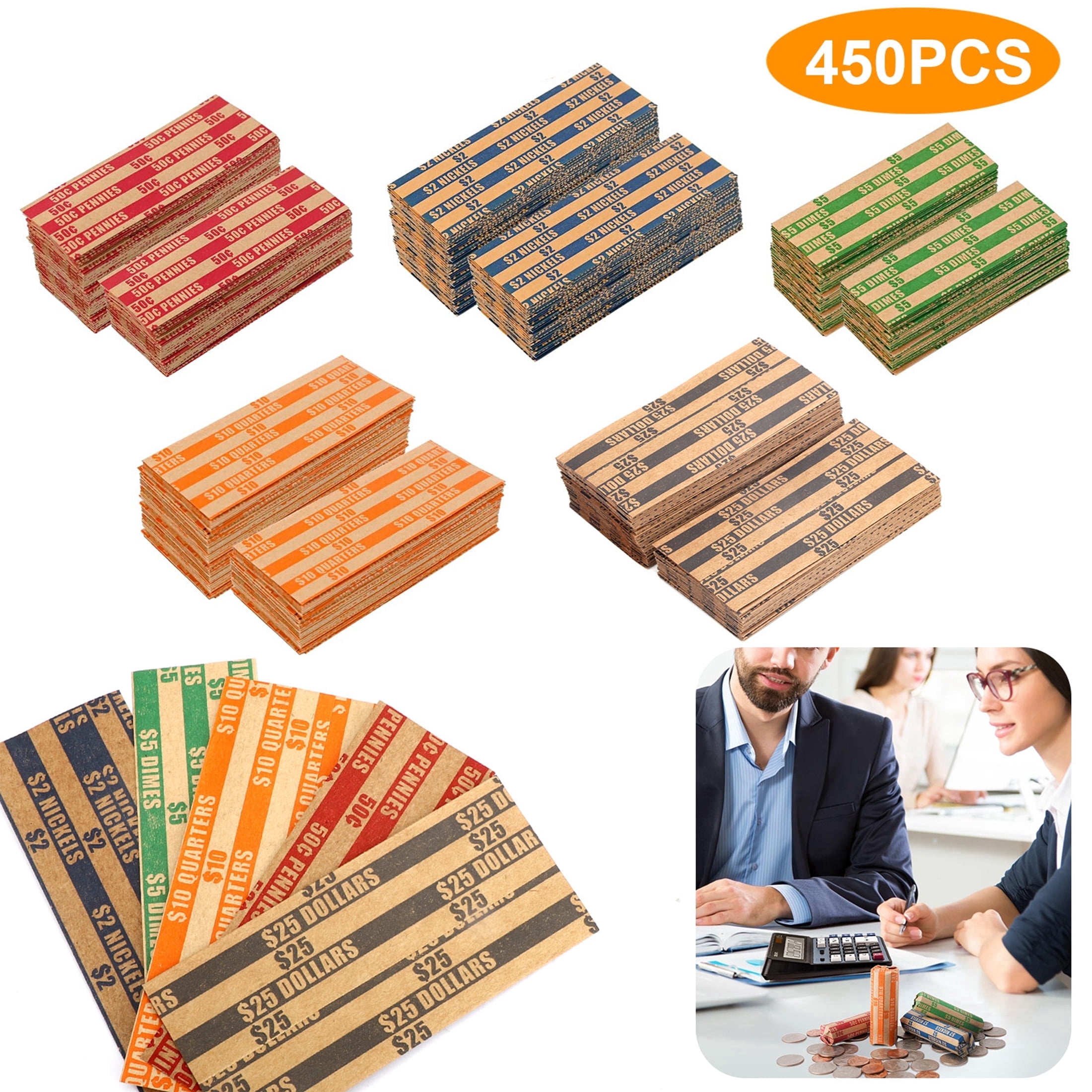 450pcs Assorted Coin Wrapper Rolls, EEEkit Coins Wrapping Tubes for ...