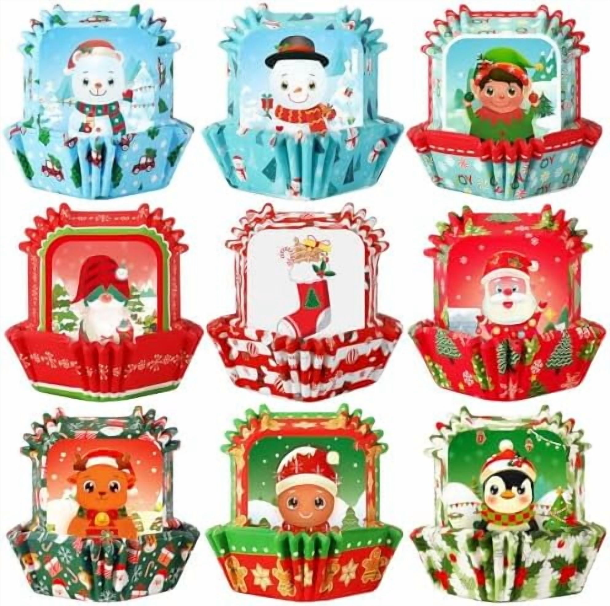 450pcs Christmas Square Cupcake Liners, Santa Claus Snowman Christmas ...