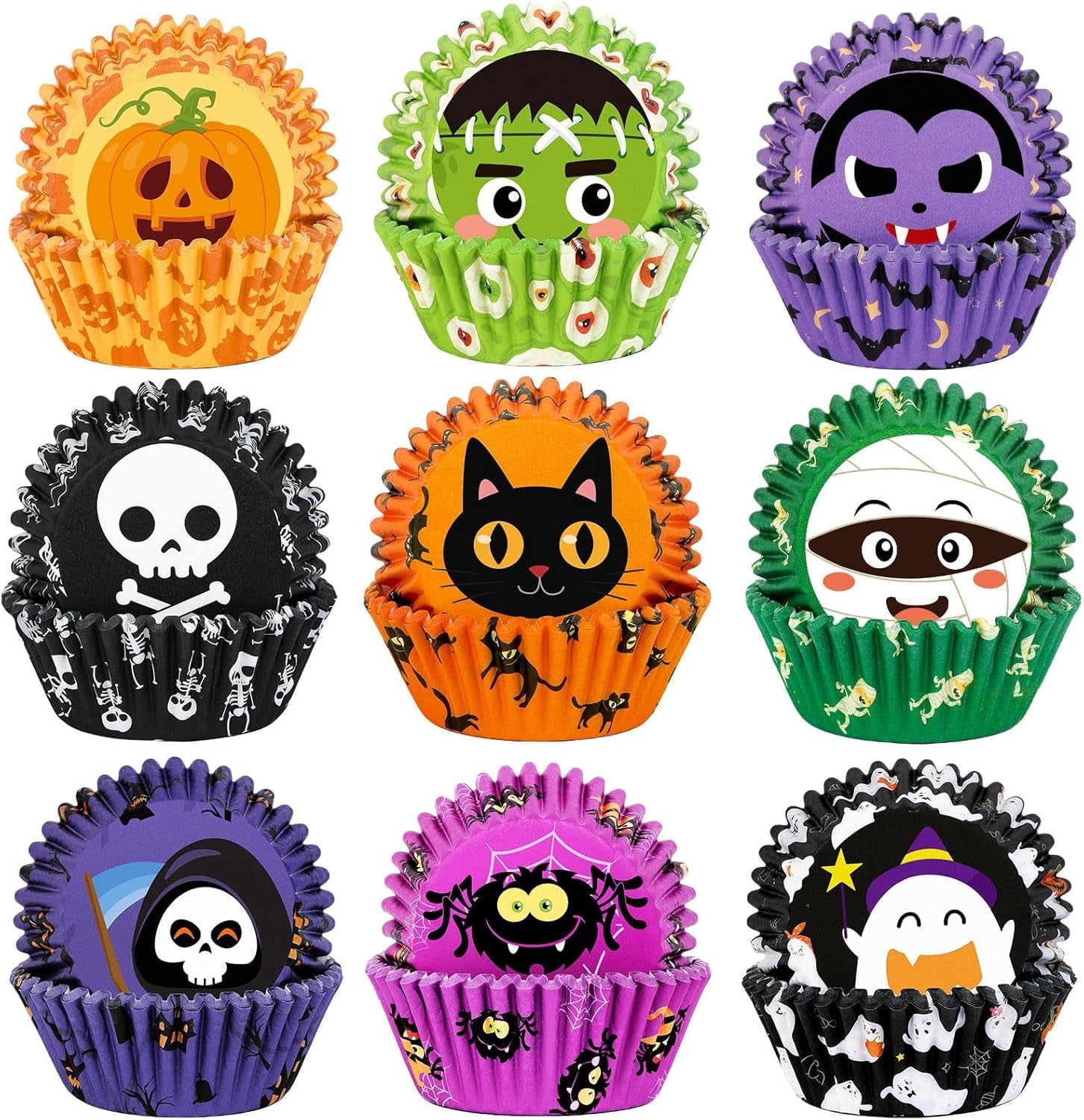 450pcs Halloween Cupcake Liners, Ghost Pumpkin Spider Baking Cups ...