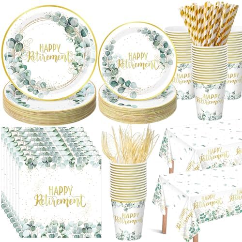 452 Pcs Sage Green Retirement Party Supplies Happy Retirement Paper ...