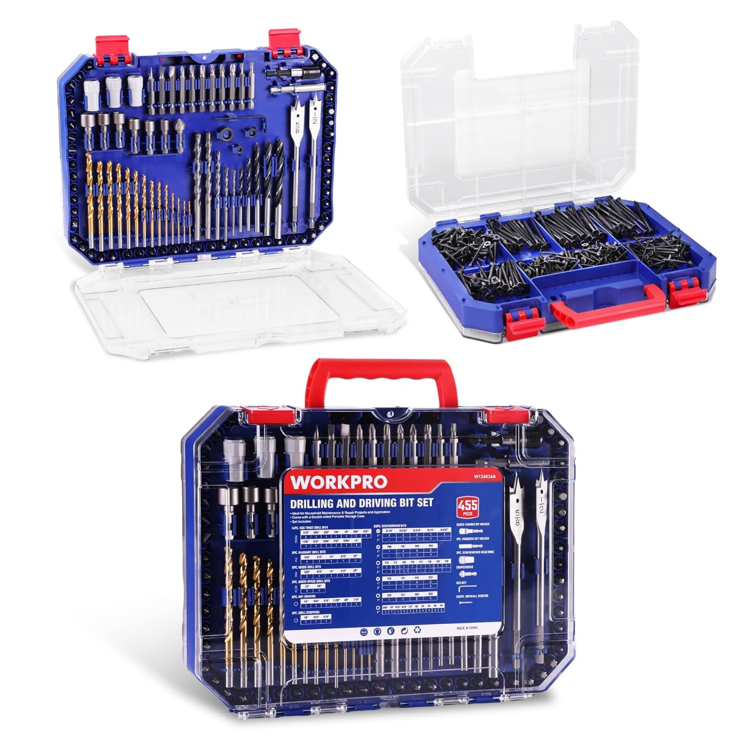 455-Piece Drill Bit Set and Screwdriver Bit Set, Titanium Twist Drill ...