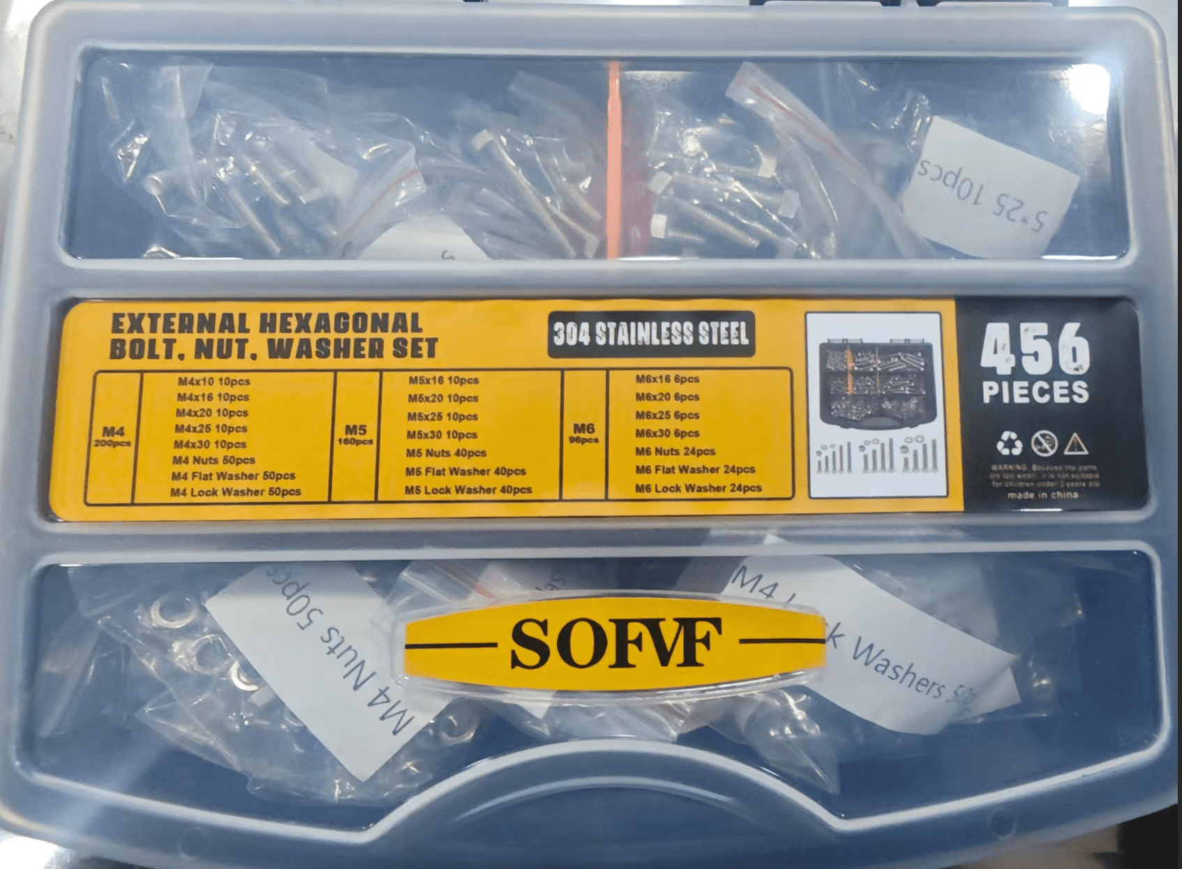 456pcs 304 Stainless Steel External Hex Head Bolts and Nuts Assortment ...