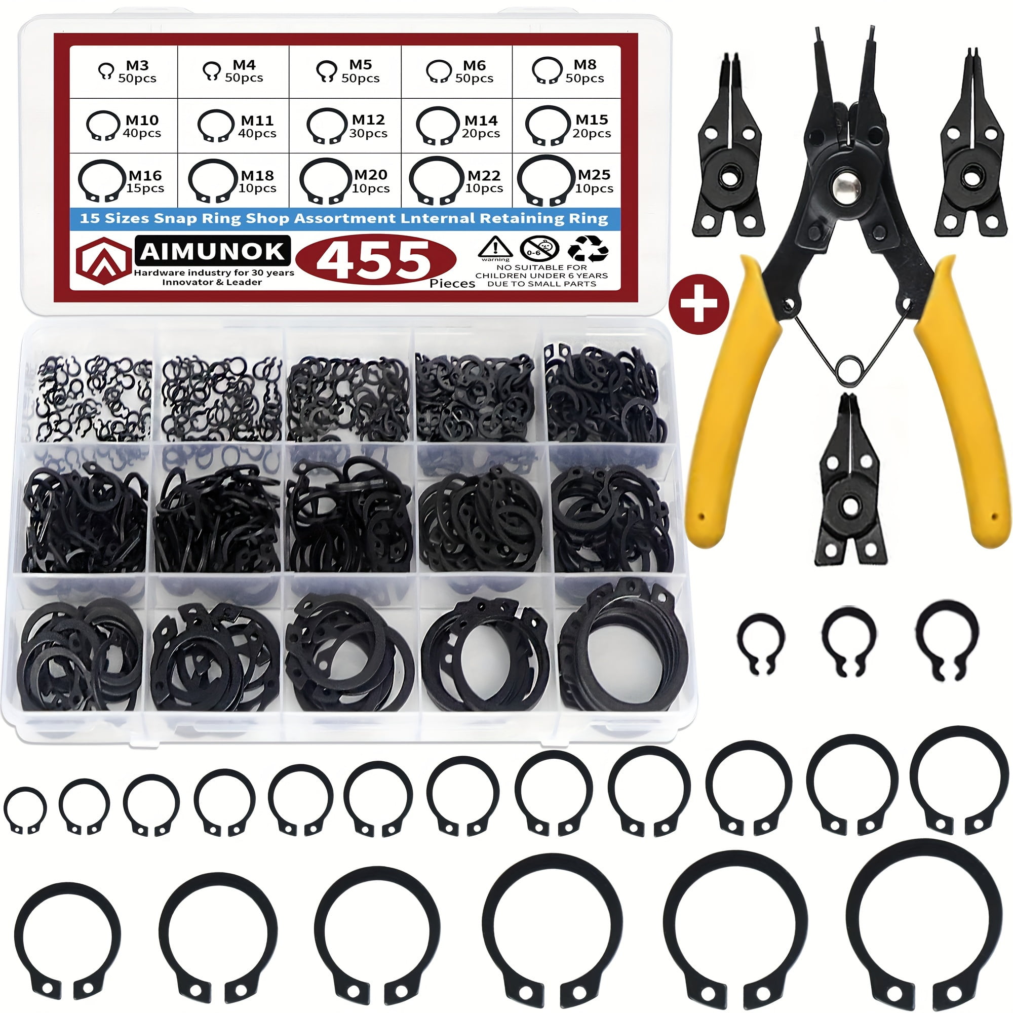 456pcs 4in 1 Snap Ring Pliers with 15 Sizes 3mm to 25mm Alloy Steel ...