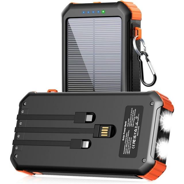 42800mAh Solar Power Bank, Portable Charger with Cables for Android ...