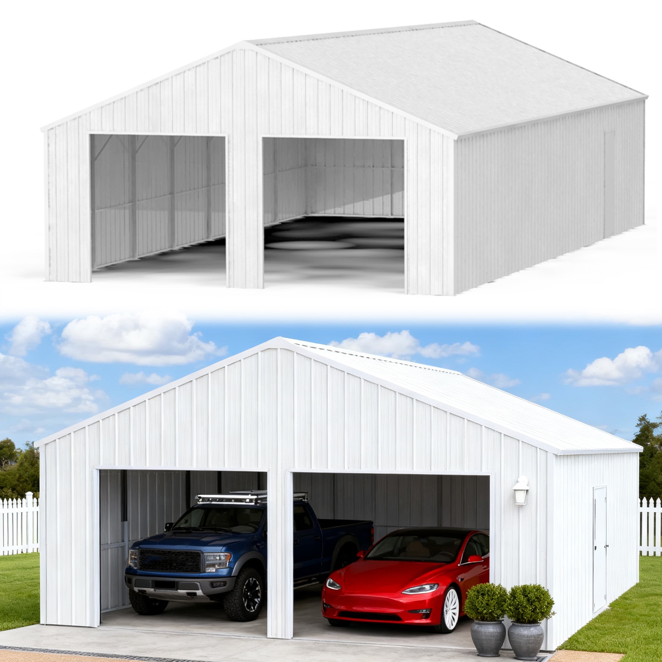 45FT X 25FT Dual Doors Metal Garage, Covering 1125 Sq.Ft, Heavy Duty ...