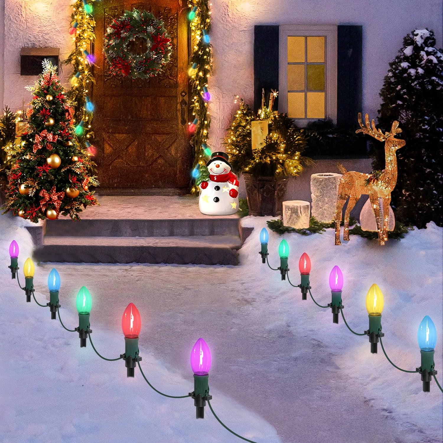 45Ft C9 Led Christmas Pathway Lights Outdoor, 30 Multicolor Bulbs ...