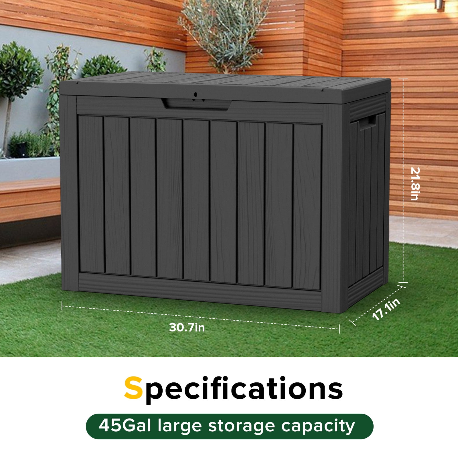 45GAL Waterproof Resin Outdoor Storage Box with Shelving System ...