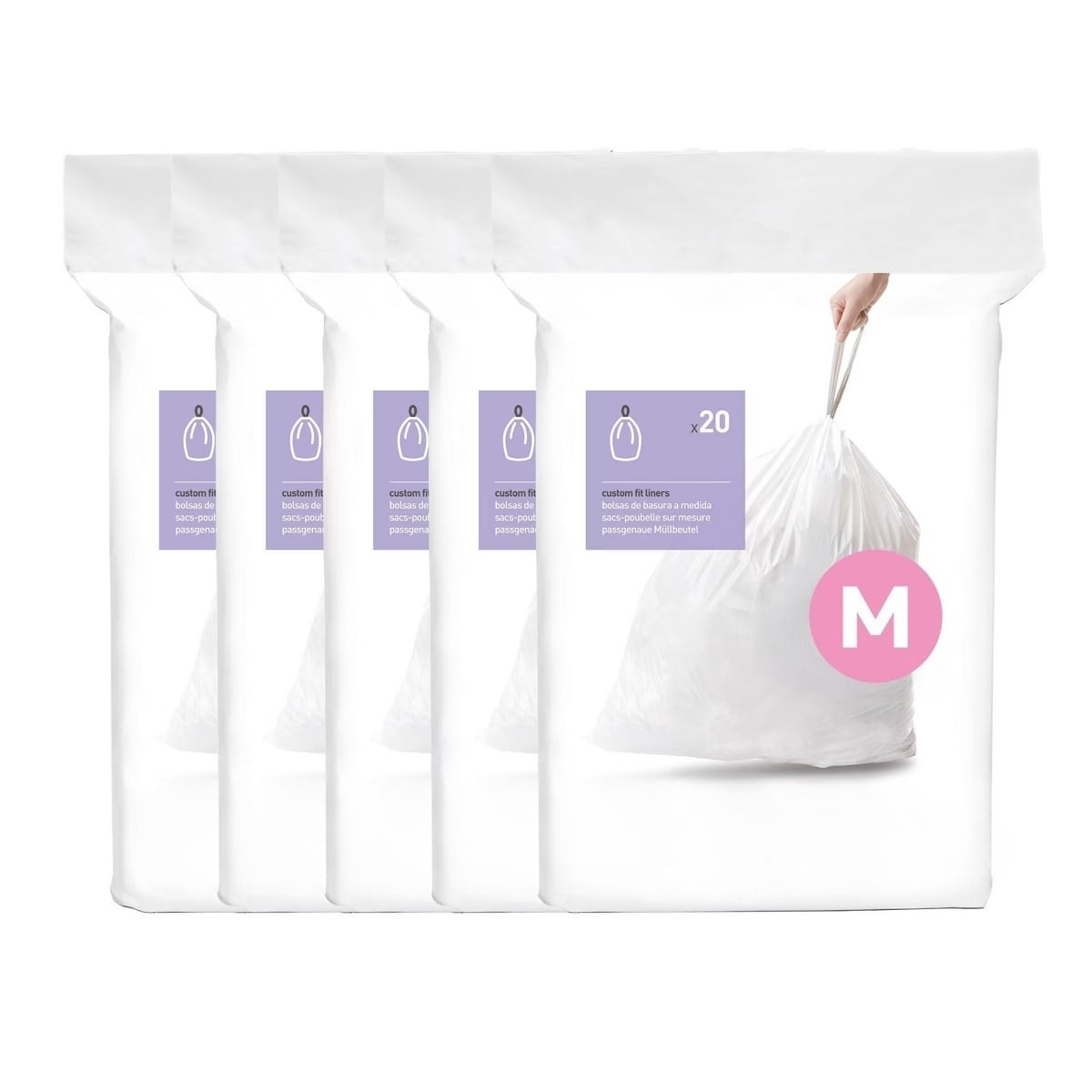 45L Code M Custom Fit Kitchen Trash Bag Liners, 5 Quick-Dispense Packs ...