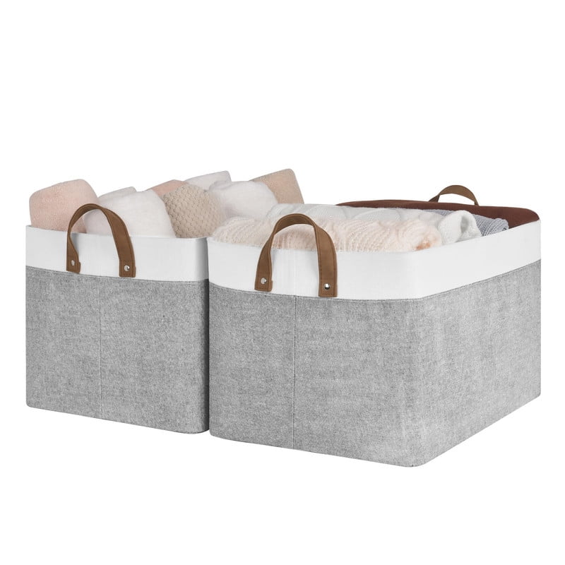 45L Extra Large Fabric Storage Bins with PU Handles, Storage Baskets ...