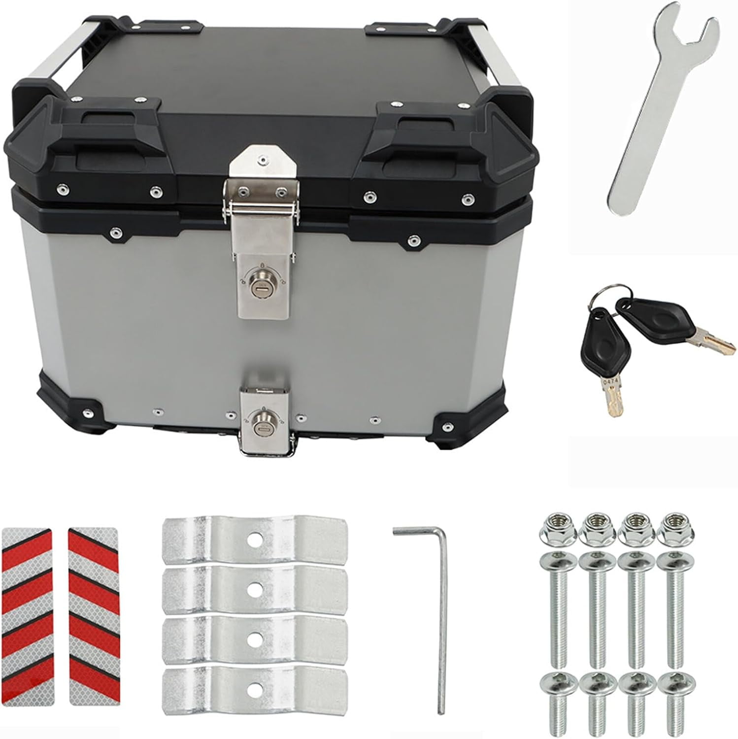 45L Motorcycle Top Case Tail Box with Backrest and Mounting Plate Hard ...