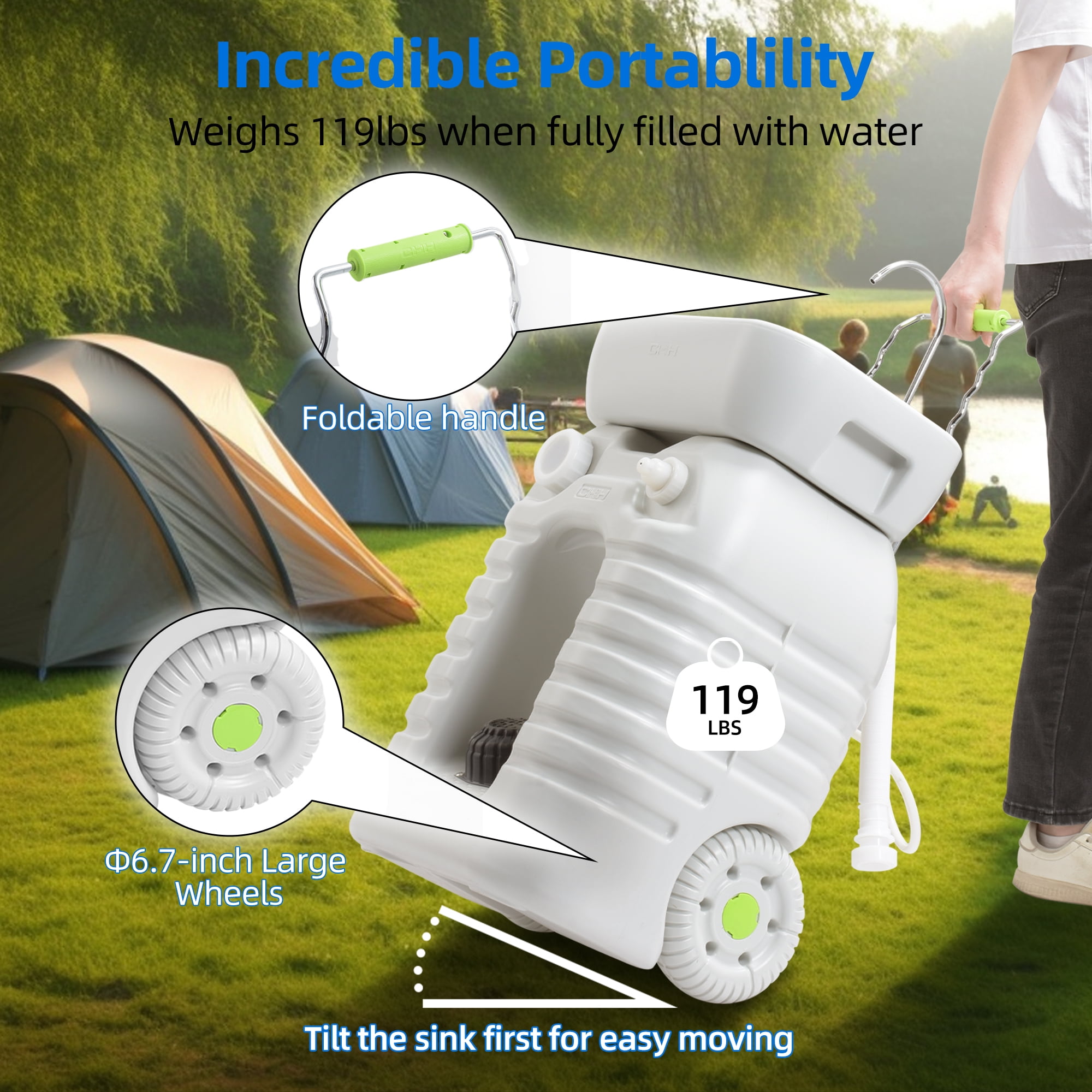 45L Portable Camping Sink with Adjustable Wash Basin, Soap Dispenser ...