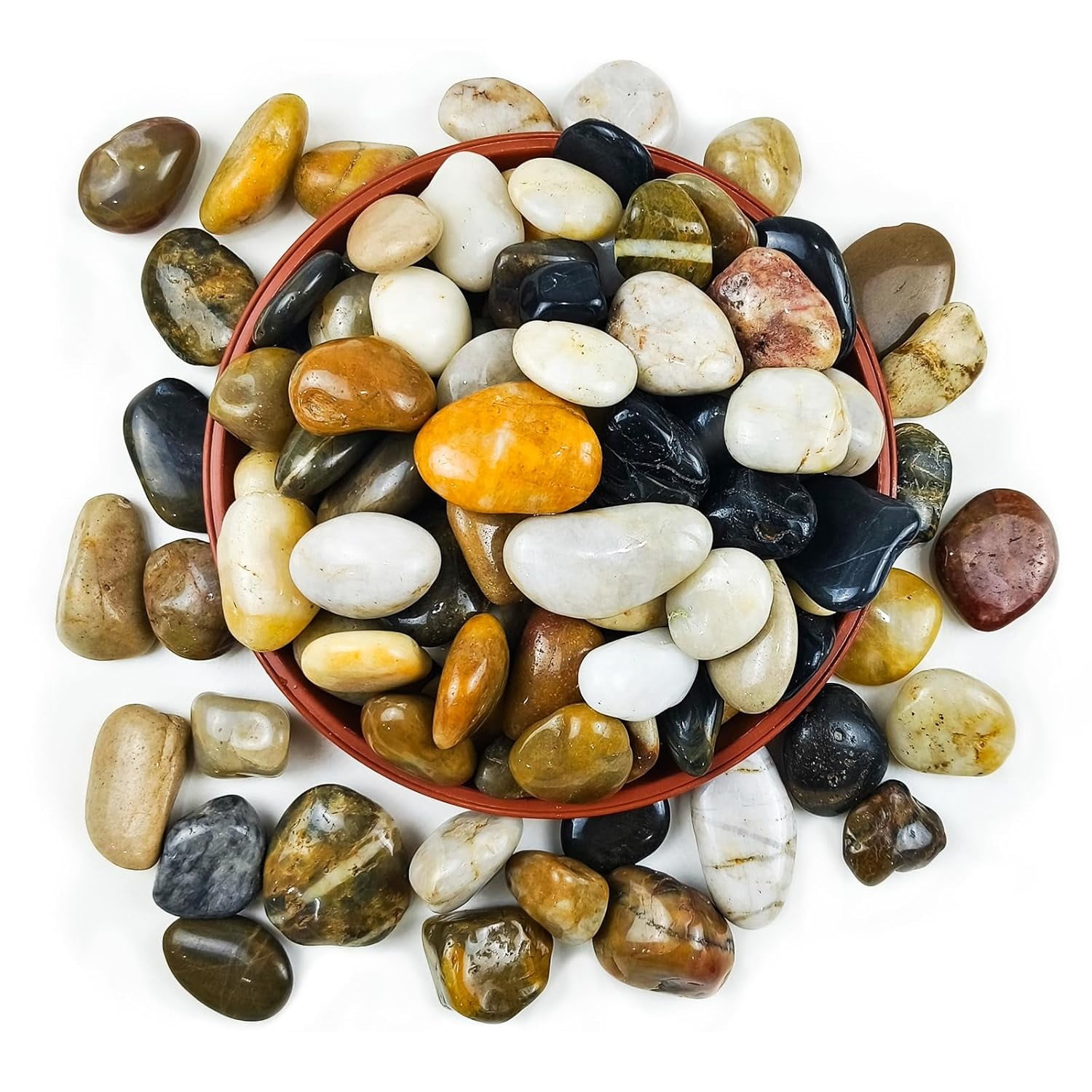 45LB Bulk Polished River Stones, 1"–2.2" Mixed Color Decorative Pebbles ...