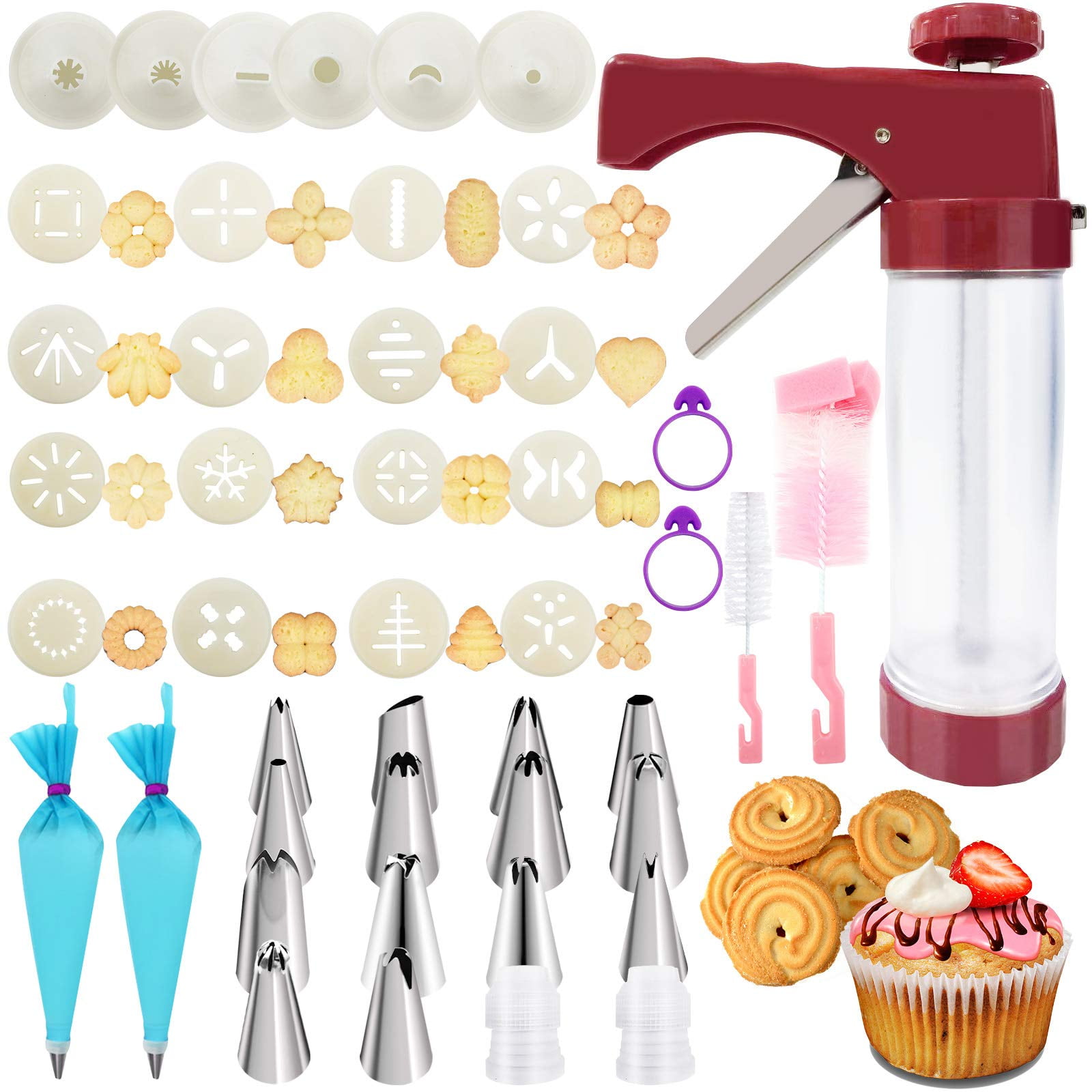 45PCS Cookies Press Gun Kit Set,DIY Cookie Maker With 16Cookie Discs ...