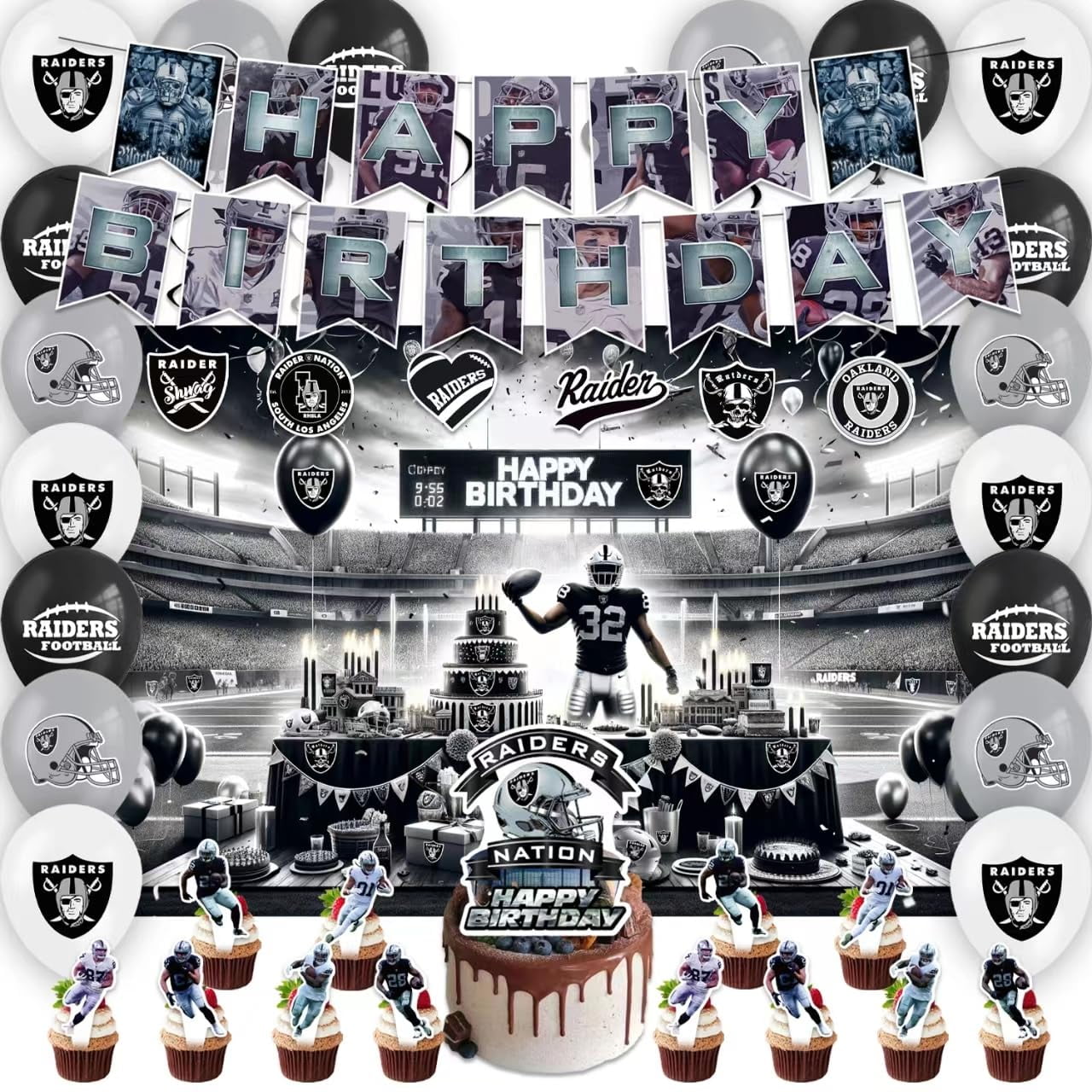 45PCS Raiders Party Decorations IFF17 - Rugby Football Theme Birthday ...