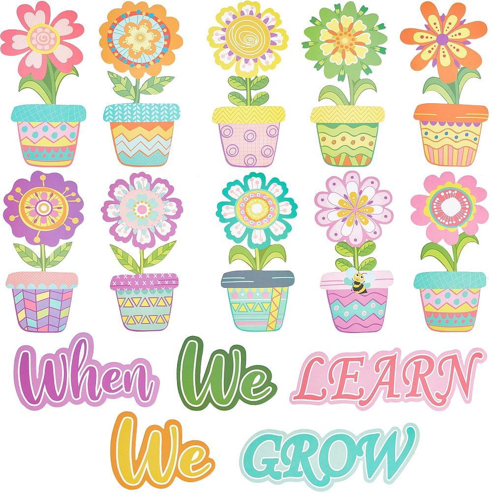 45Pcs 15 Styles Spring Colorful Paper Blooms Cut Outs Flower Pots ...