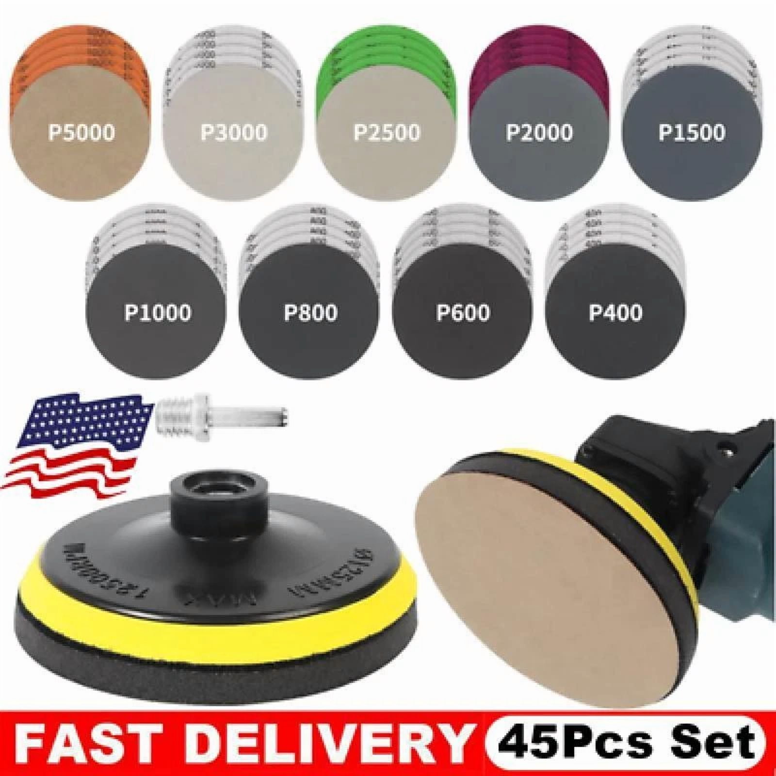 45Pcs 5Inch Hook Loop Sanding Discs 400-5000 Grit Wet Dry Sandpaper ...