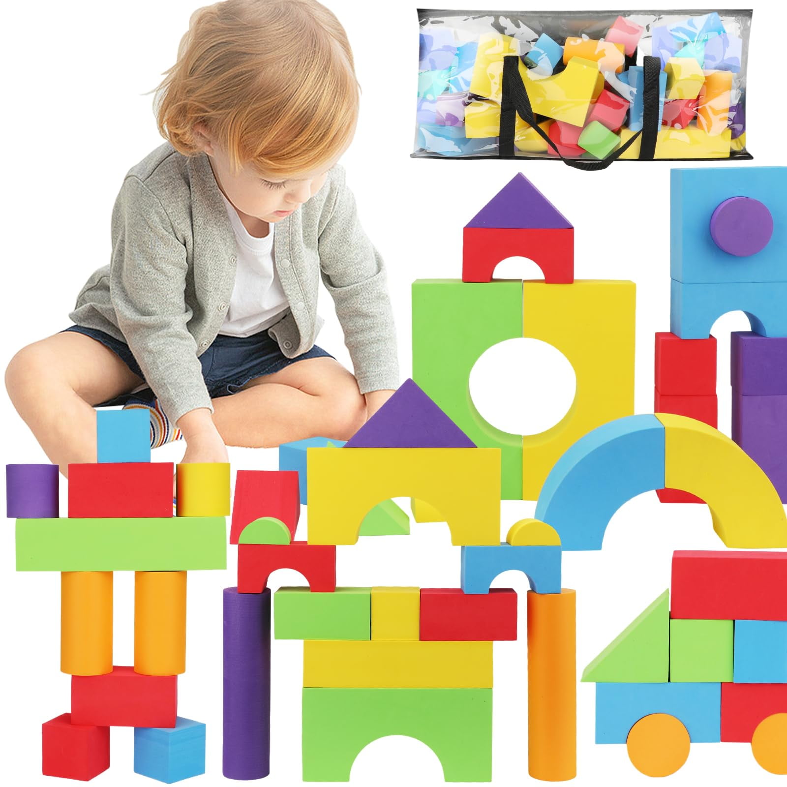 45Pcs Large Foam Blocks Eva Soft Stacking Foam Building Blocks Jumbo ...