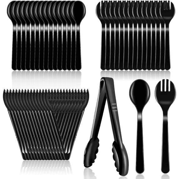 45Pcs Plastic Serving Utensils Set Black Disposable Serving Spoons ...