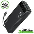 45W 20000mAh Power Bank Battery with Integrated USB-C Charging Cable ...